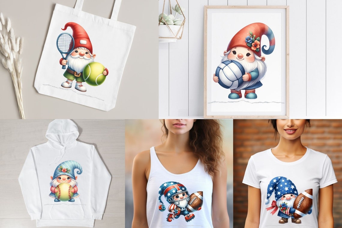 Sports Gnomes Clipart, Game Day, Sports Sublimate, Baseball, Basketball ...