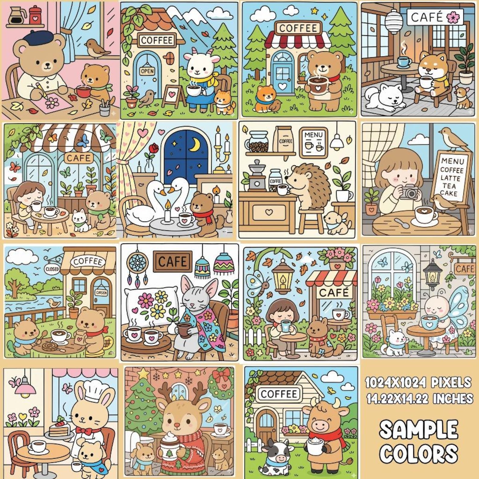 Cafe Coloring Pages, Cozy Cafe Coloring, Relaxing Coffee Shop Scenes ...