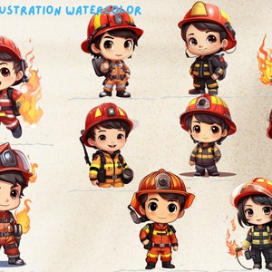 Cute Firefighter, Girl and Boy Chibi Clipart, Firefighter Png, Fire ...