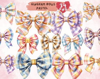 Gingham Bows PNG Clipart, Transparent Background, Watercolor Bows ...