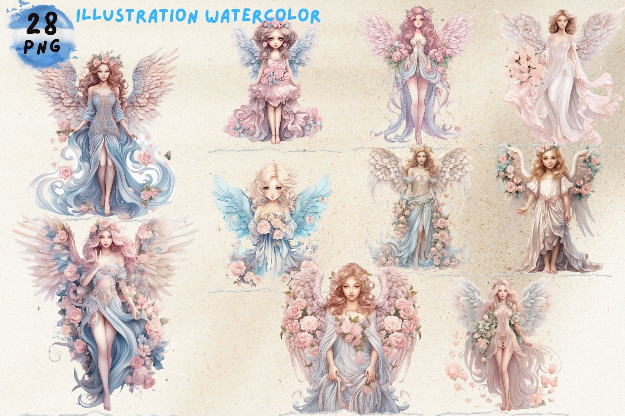Pastel Angel Floral Clipart, Beautiful Bibilcal Angel Clipart , Female ...