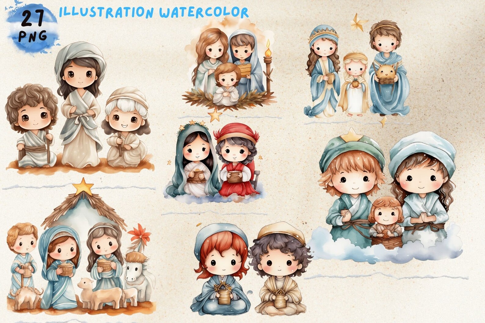 Cute Nativity Christmas Clipart, Nativity Scene, Xmas Watercolor Jesus ...