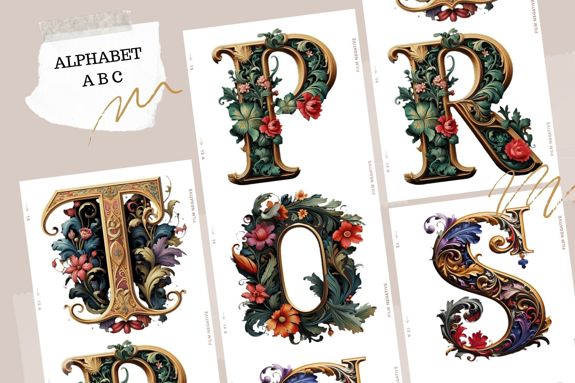 Antique Letters Old English Alphabet Clipart, Alphabet Art Nouveau ...
