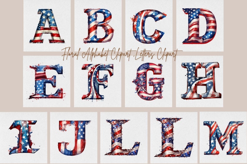 Vintage America Alphabet American Font American Flag Font - Etsy