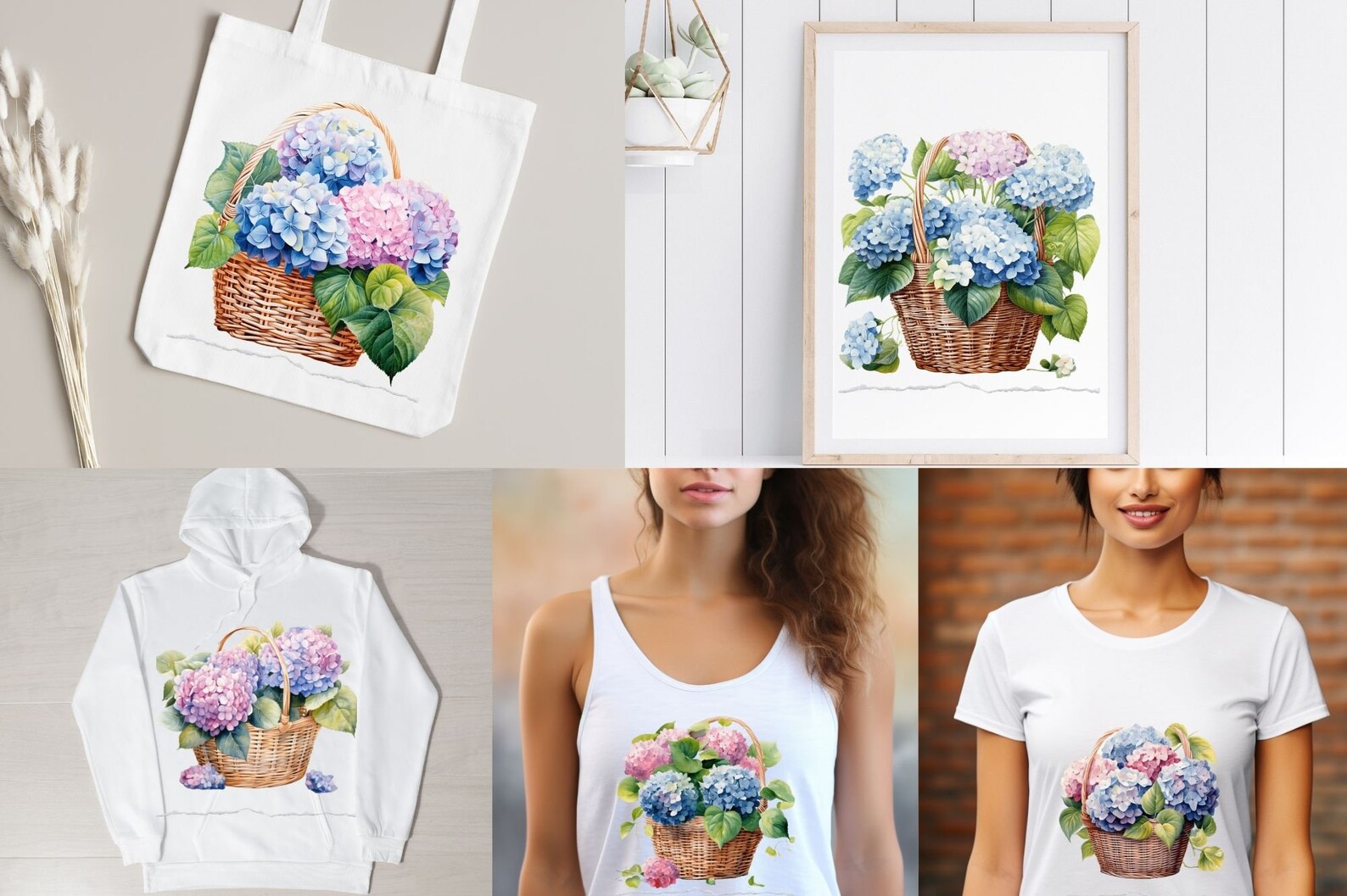 Watercolor Hydrangea in a Basket Clipart Watercolors Flowers - Etsy