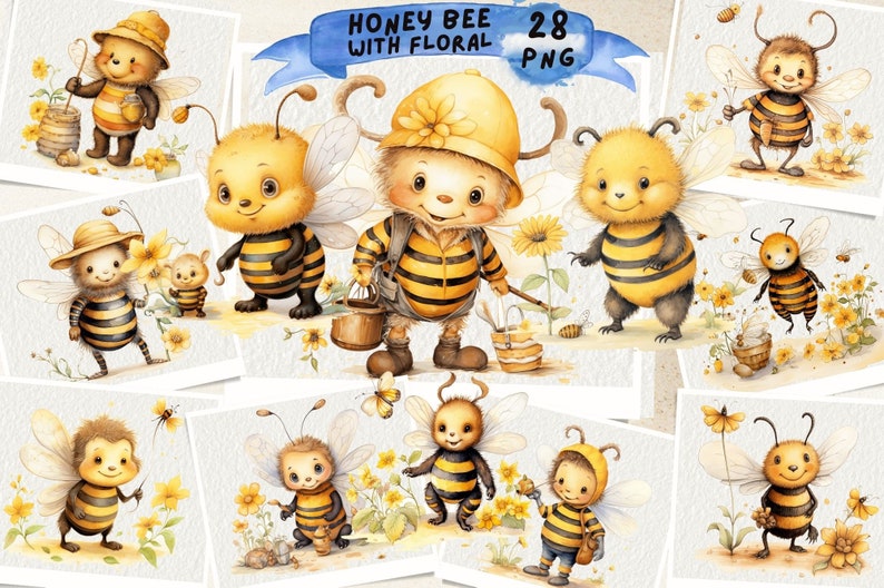 Honey Bee Clipart, Cute Bee PNG Bundle, Baby Honey Bee Clipart, Nursery ...