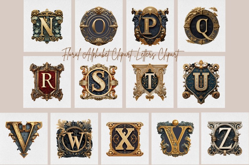 Medieval Alphabet Clipart, Antique, Lettering, Medieval Illuminated ...