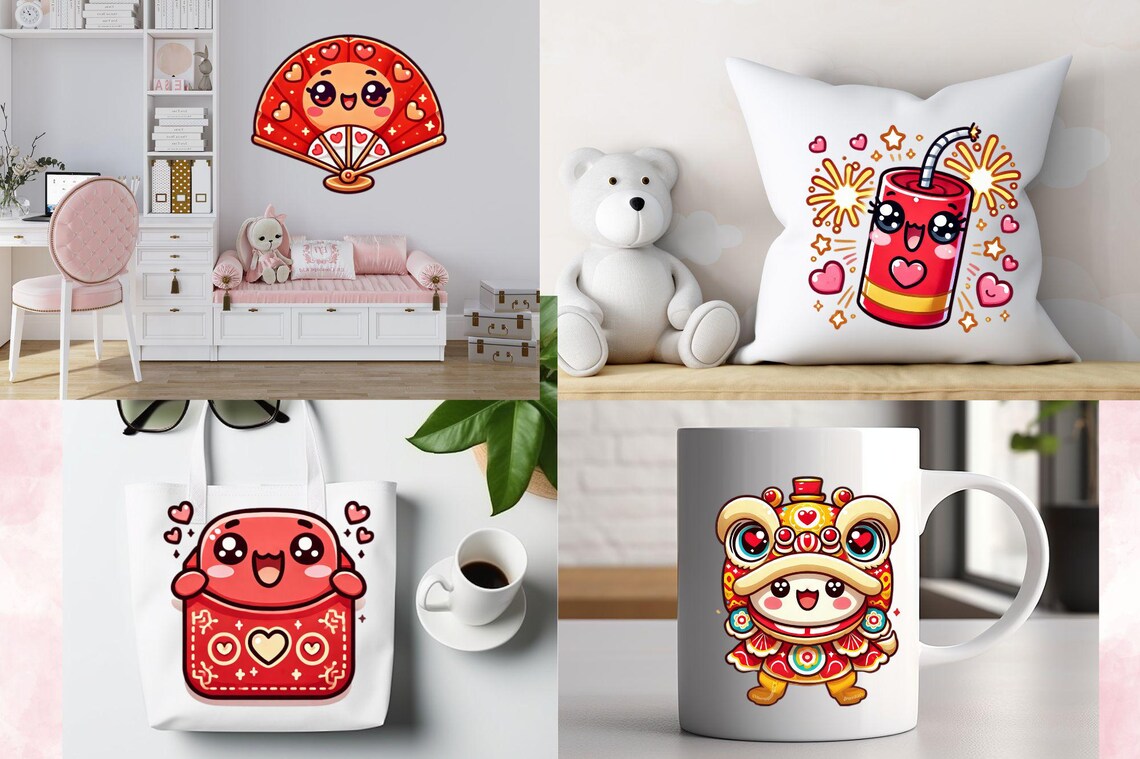 Chinese New Year Clipart: Dragons, Lanterns, Red Envelopes (PNG Digital ...