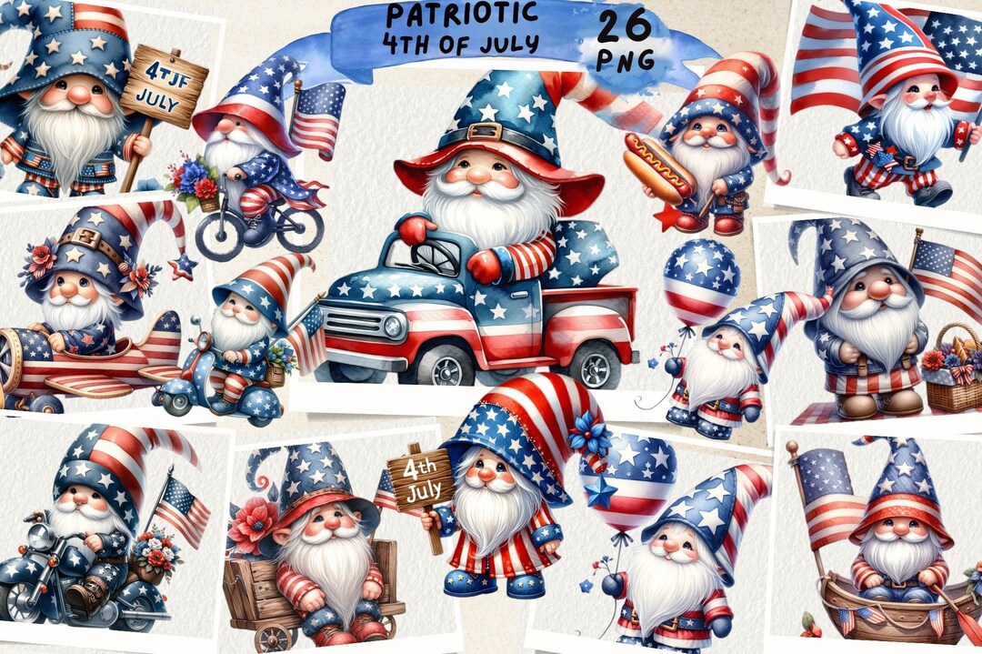 4th of July Gnomes Clipart, Cut Gnome Patriotic PNG, Gnome PNG, Summer ...
