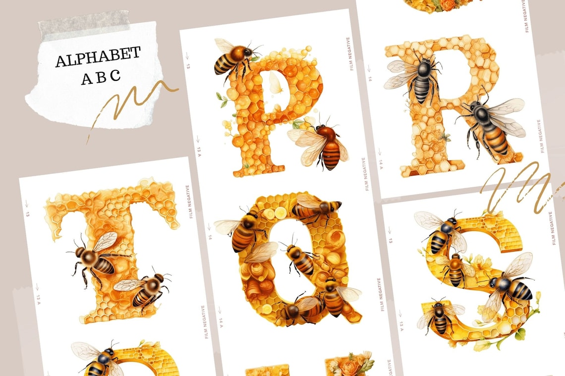 Honeybee Alphabets and Number, Bee Font, Bee Alphabet, Animal Font ...