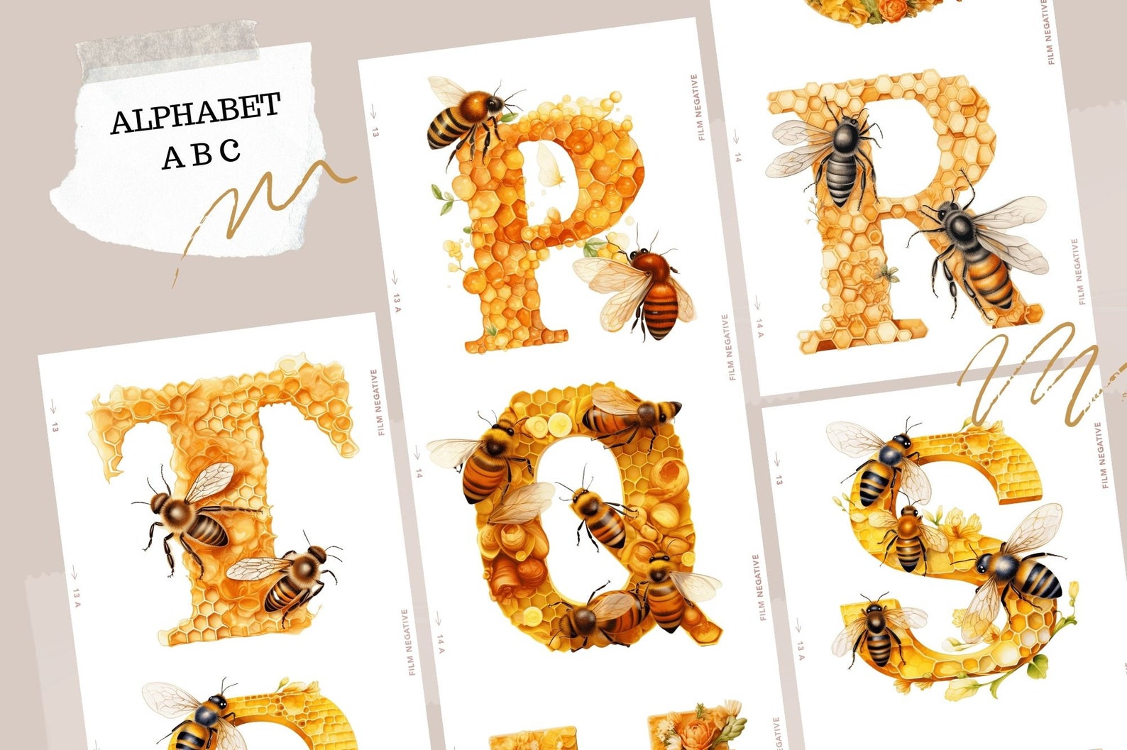 Honeybee Alphabets and Number, Bee Font, Bee Alphabet, Animal Font ...