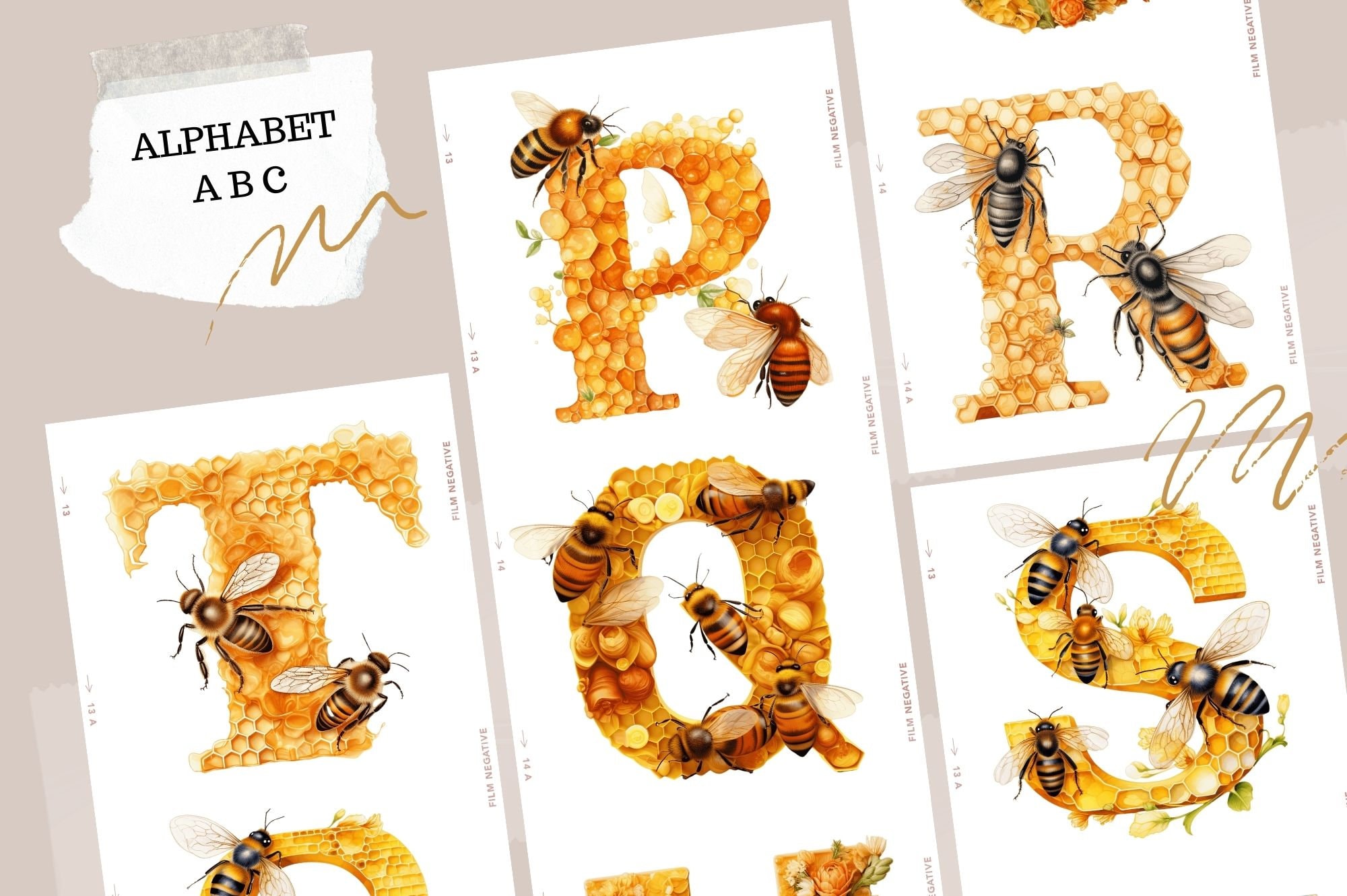 Honeybee Alphabets and Number, Bee Font, Bee Alphabet, Animal Font ...