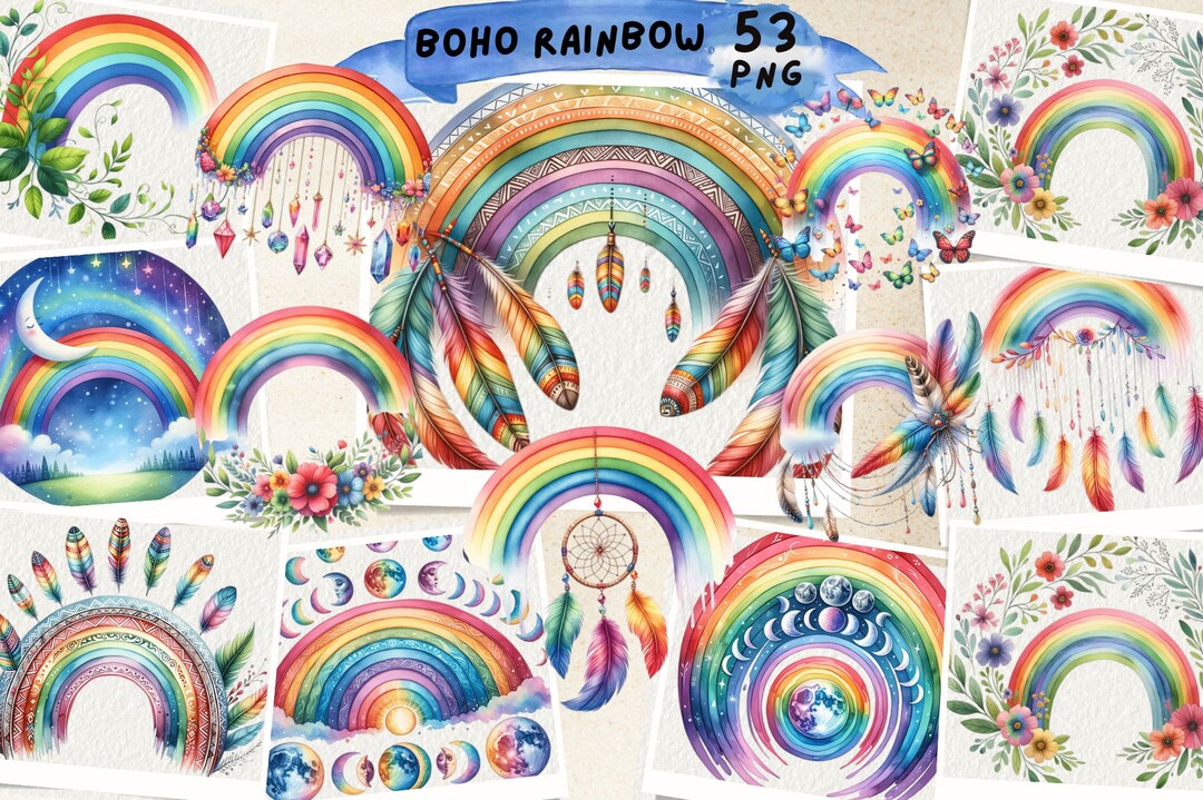 Boho Rainbow Watercolor Clipart: Neutral PNG Set (digital Download) - Etsy