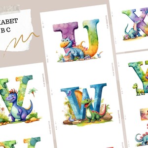 Dinosaur Alphabet Clipart: Watercolor Cartoon Letters (PNG) - Etsy