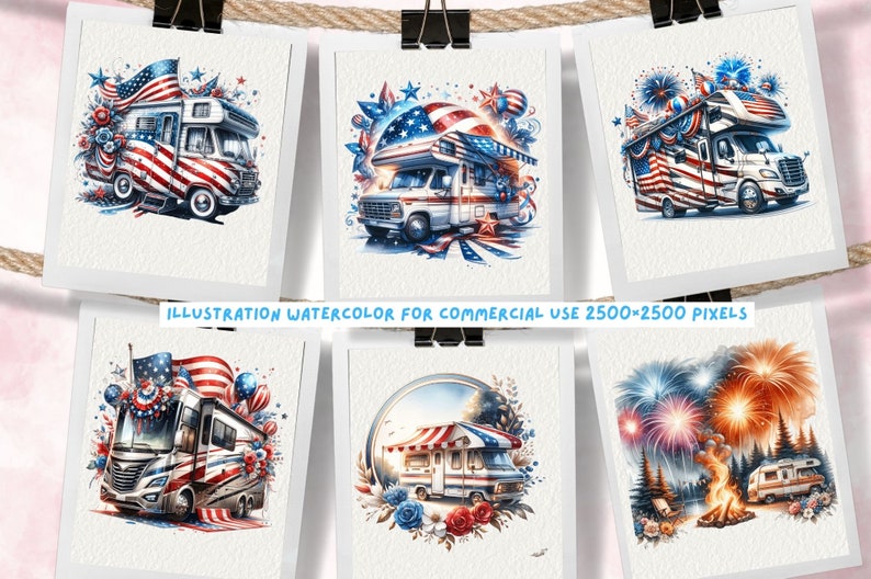 Camper Trailer Patriotic Clipart Bundle, Camper American Flag, 4th of ...