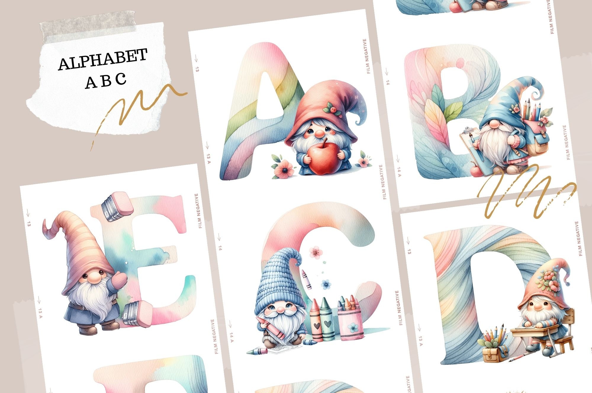 Back to School Gnome Alphabet Clipart, Gnome Supplies Alphabet, Gnome ...