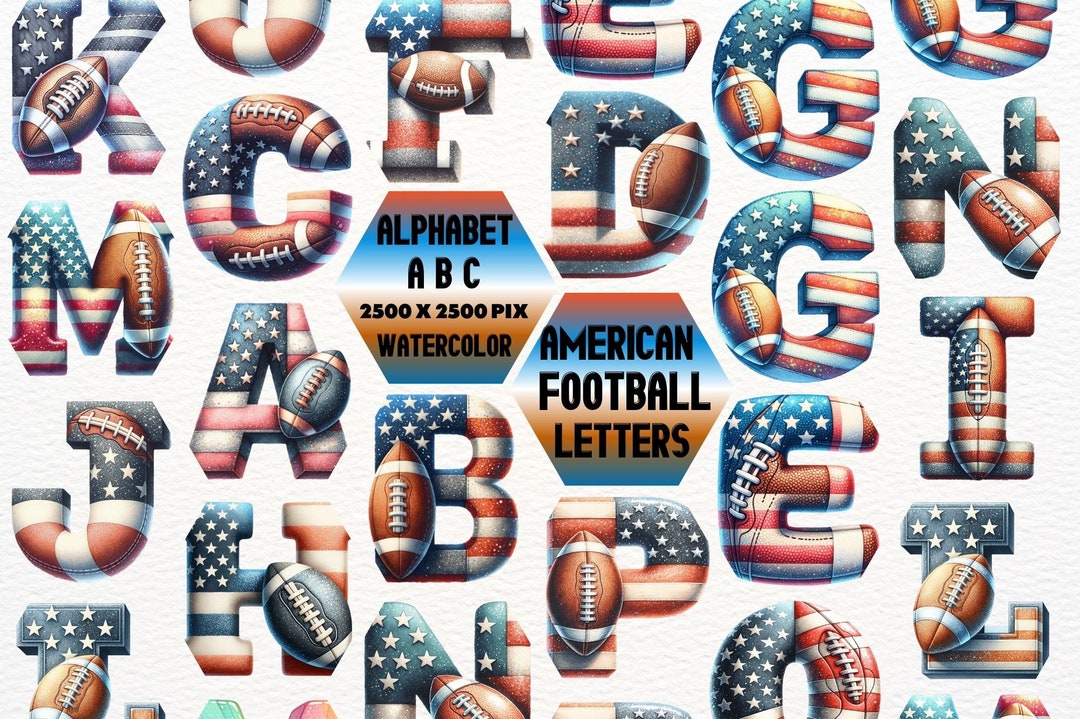 American Football Alphabet & Numbers: Patriotic Typography (PNG File ...