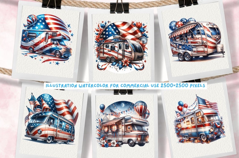 Camper Trailer Patriotic Clipart Bundle, Camper American Flag, 4th of ...