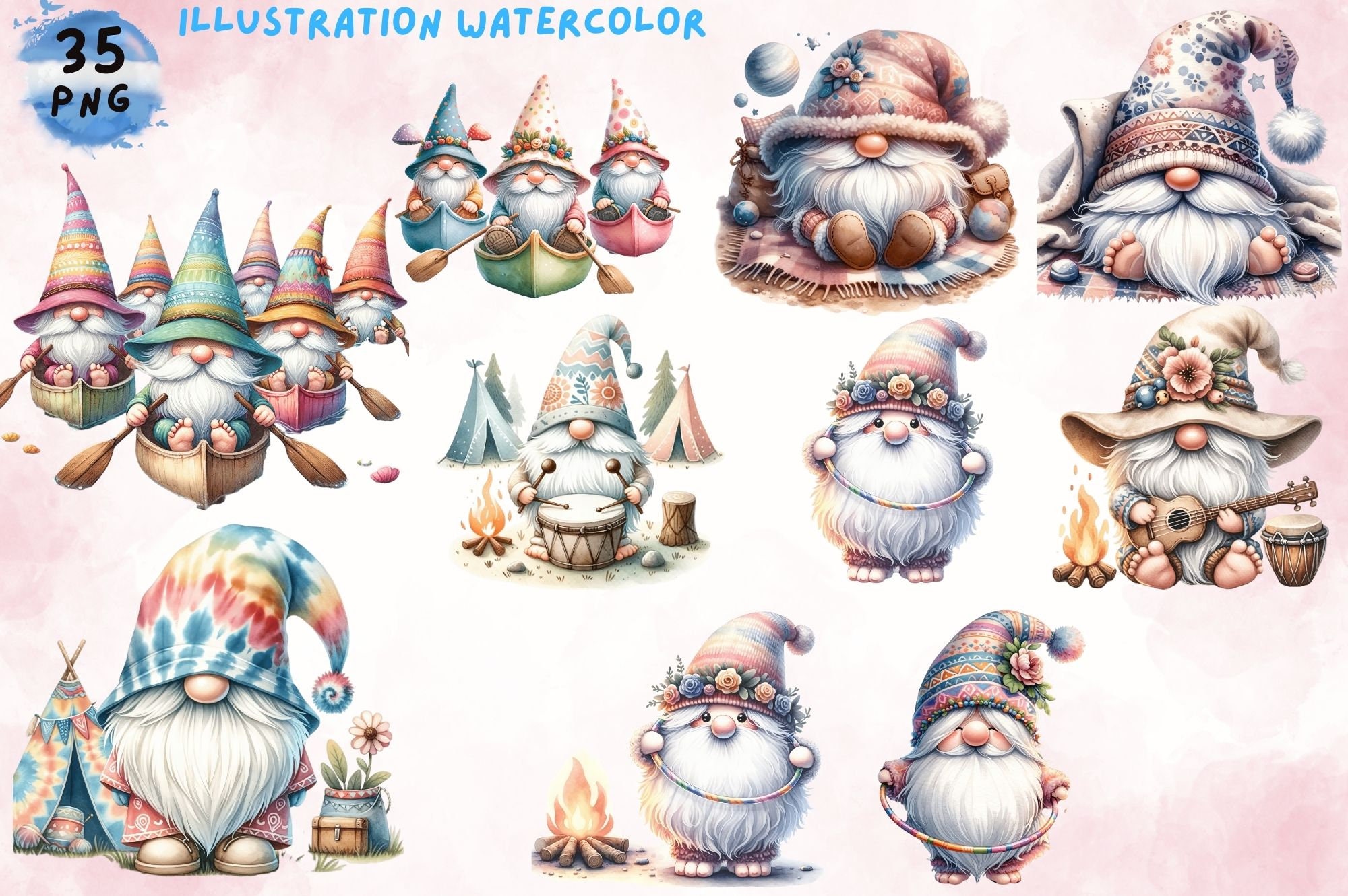 Hippie Gnomes Clipart, Gnome Tie Dye Clipart, Gnome Graphics, Tie Dye ...