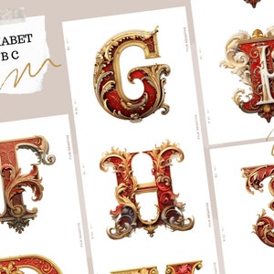 Art Nouvea Letters Clipart , Regal Red Gold Alphabet, Alphabet, Gold ...