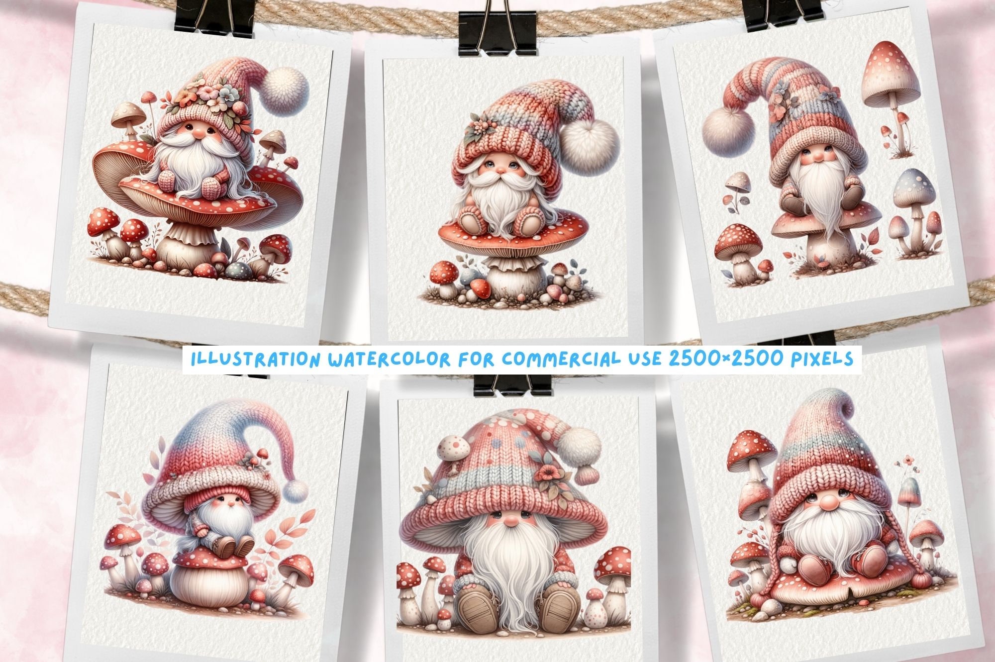 Mushroom Garden Gnomes Watercolor Clipart: Fantasy Florals (PNG) - Etsy