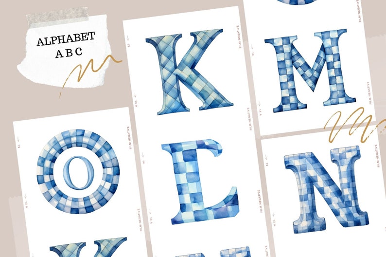 Blue Buffalo Plaid Alphabet: Watercolor Letters (digital Download) - Etsy