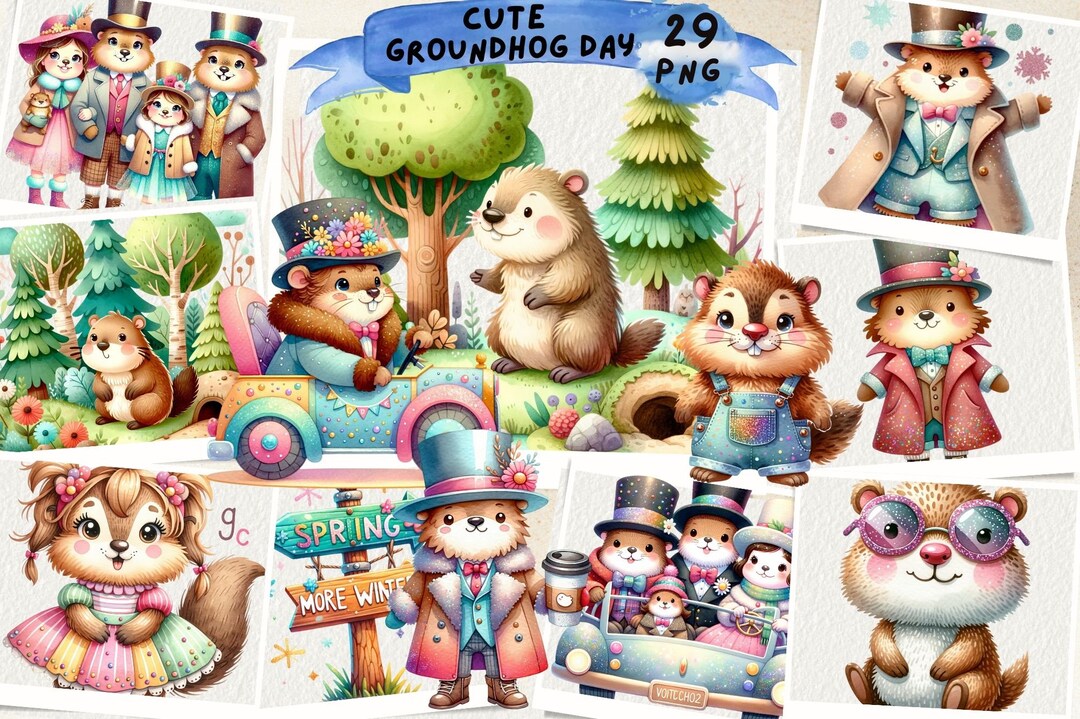 Cute Groundhog Day Clipart, Happy Groundhog, Marmot Clipart, Cute ...