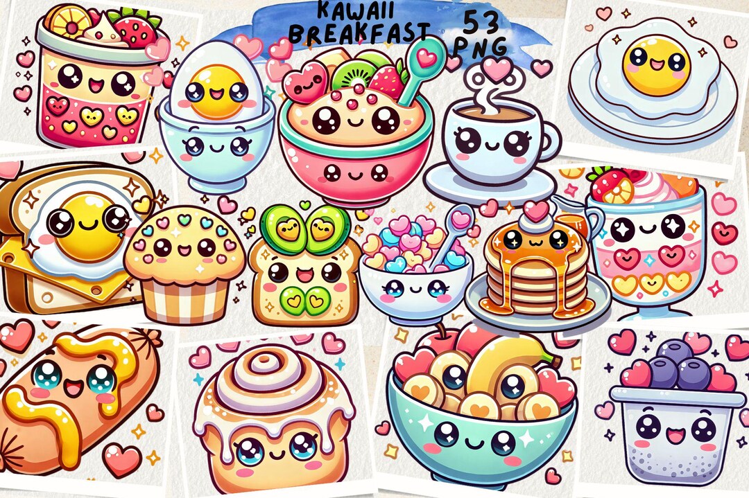 Kawaii Breakfast Clipart, Graphics of Pancakes, Eggs, Coffee, and More ...
