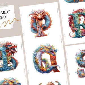 Chinese Dragons Letters Clipart Illuminated, Fantasy Dragon, Alphabet ...
