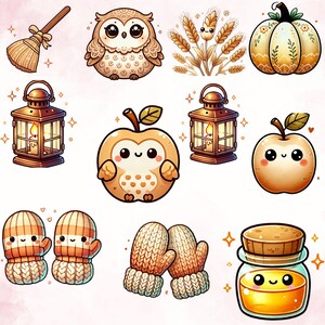 Kawaii Autumn Clipart, Cute Fall Elements Clip Art, Pumpkin Spice ...