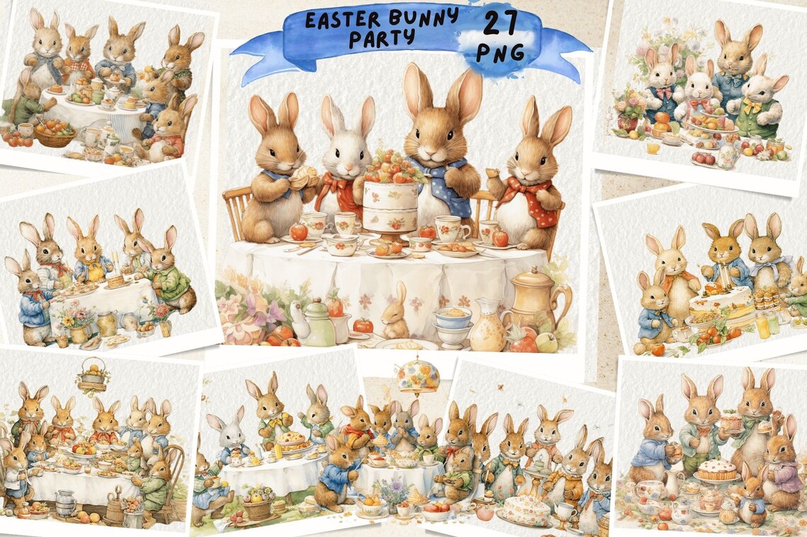 Easter Bunny Watercolor Clipart, Bunny Food, Bunny Party, Baby Easter ...