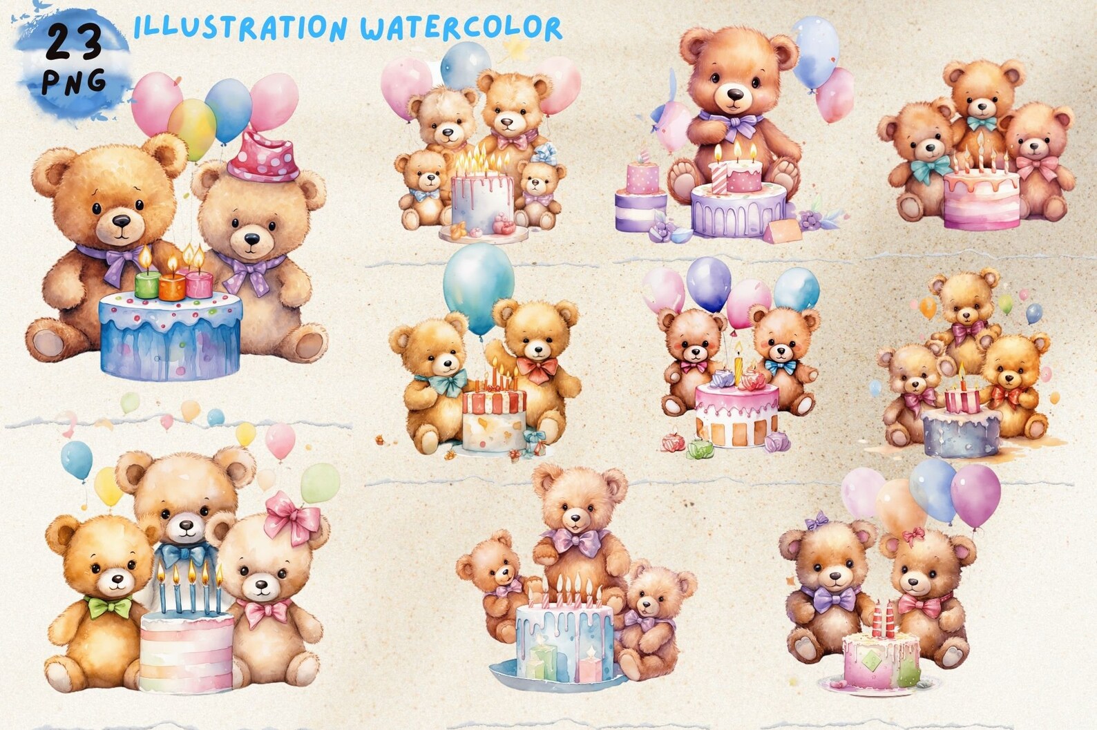 Teddy Bear Birthday Clipart Cake Birthday Bear Digital Paper - Etsy