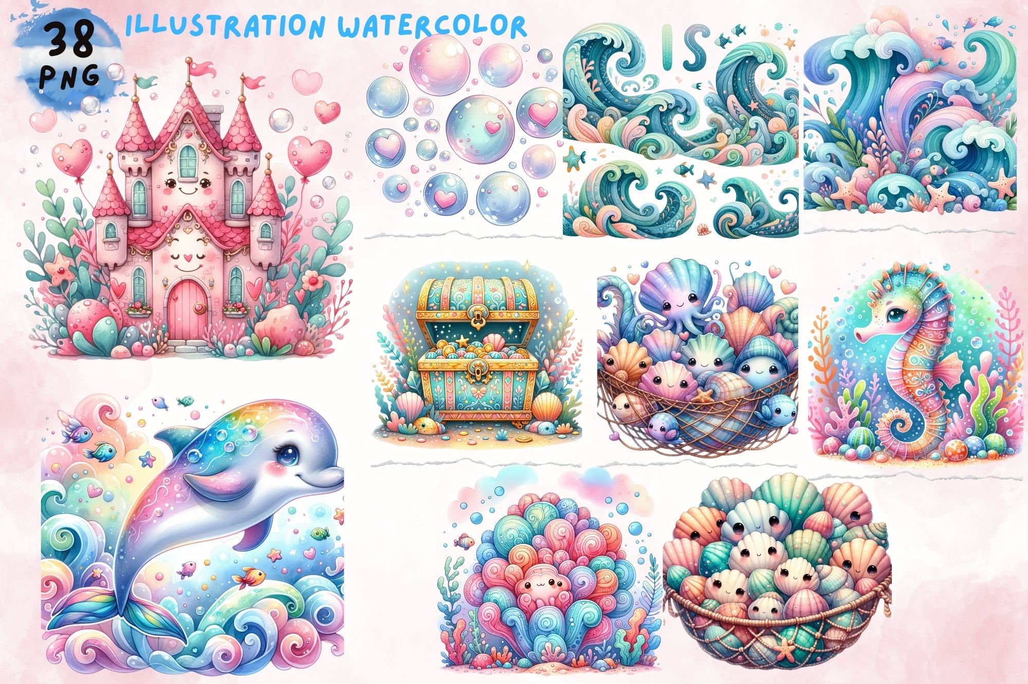 Cute Mermaid Watercolor Clipart, Digital Crafts Designs Transparent ...