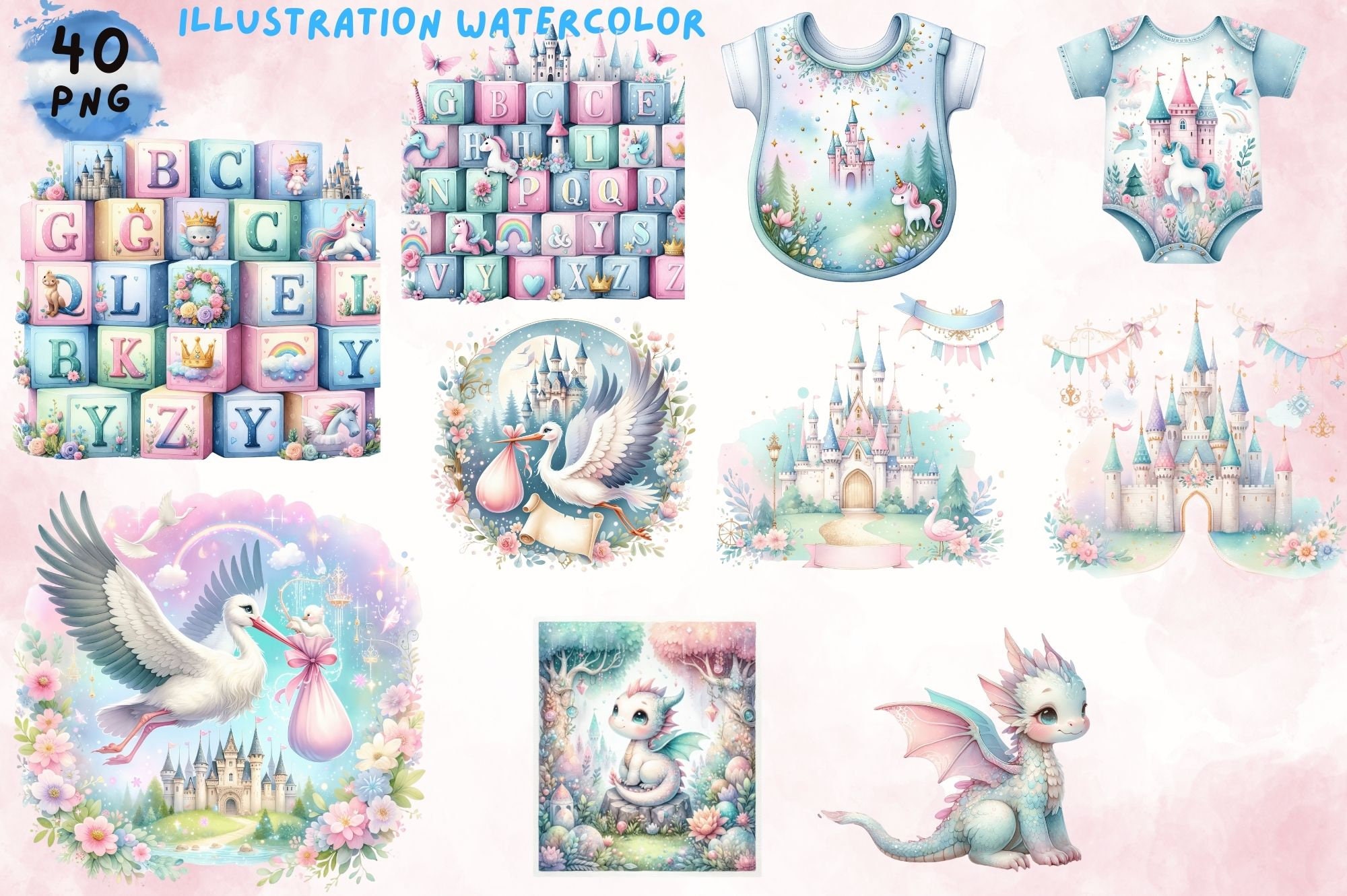 Fairytale Baby Shower or Nursery Clipart, Baby Shower Watercolor ...