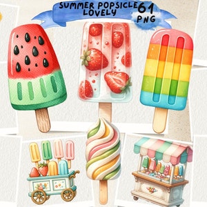 Pastel Summer Popsicle Clipart: Watercolor Ice Cream Pngs (digital ...