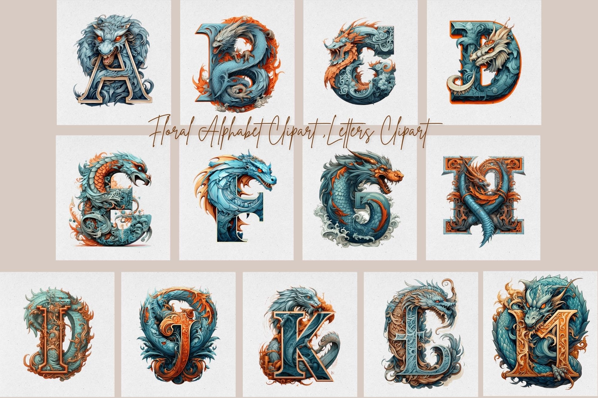 Dragon Art Letters Clipart Illuminated, Fantasy Dragon , Alphabet ...