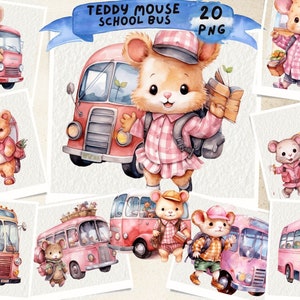 Teddy Mouse School Bus Clipart, Back to School Clipart, Teaching ...
