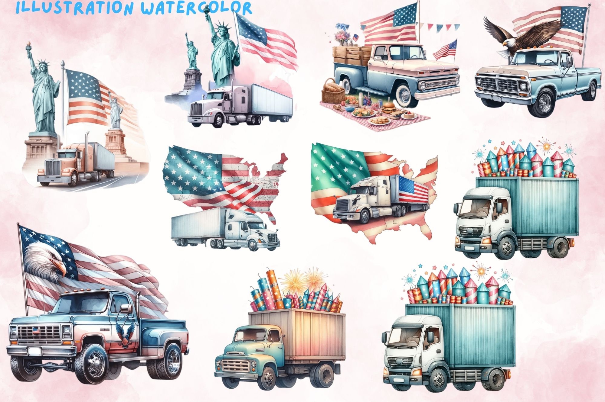 Patriotic Truck Clipart: American Truck Graphics (digital Download) - Etsy