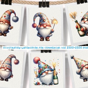 Watercolor New Year Gnomes Collection Clipart, Holiday Gnomes Clipart ...