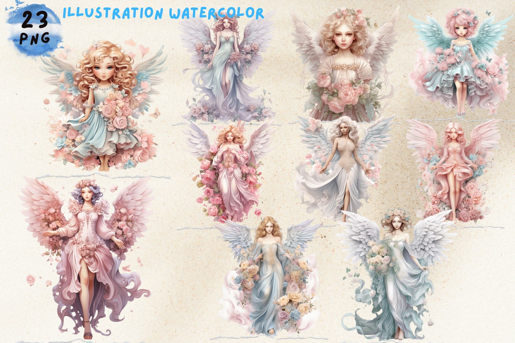 Pastel Angel Floral Clipart, Beautiful Bibilcal Angel Clipart , Female ...