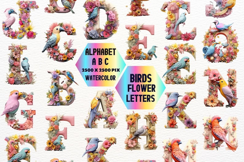 Birds Alphabet 3D Clipart Birds Alphabet Transparent - Etsy