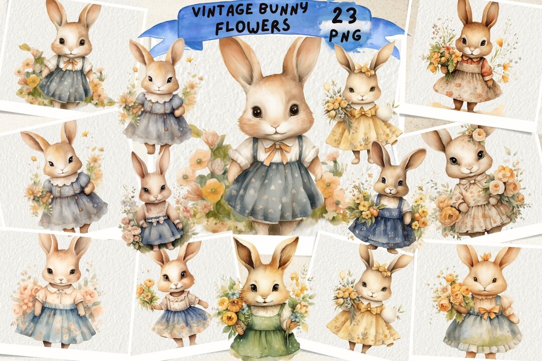 Cute Baby Bunny With Flowers Clipart, Adorable Bunny, Nursery Style ...