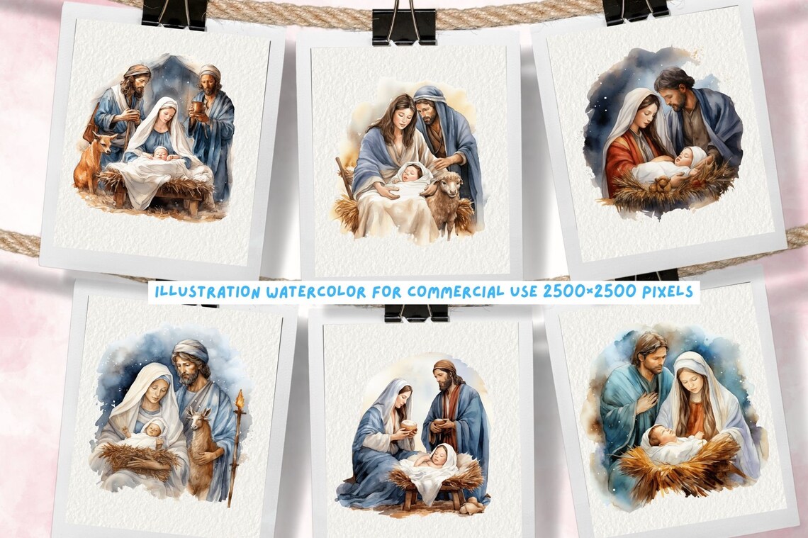 Watercolor Nativity Scene Clipart, Christmas Nativity Set Clipart ...
