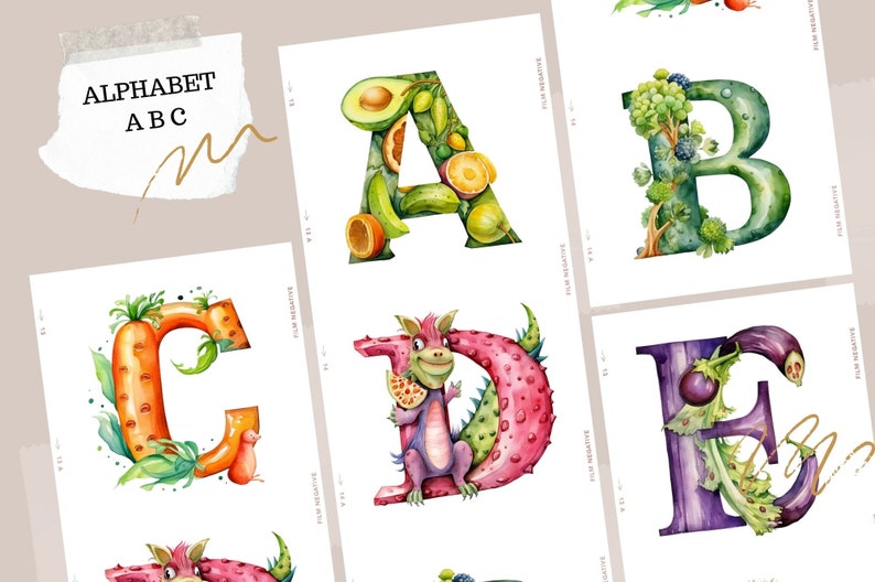Fruits and Vegetables Alphabet Clipart, Vegetables Letterst, Fruit and ...