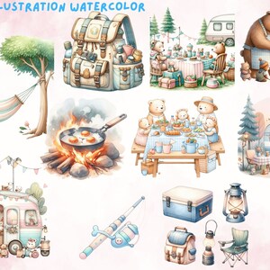 Bear Camping Watercolor Clipart: Forest Tent Tree (PNG) - Etsy