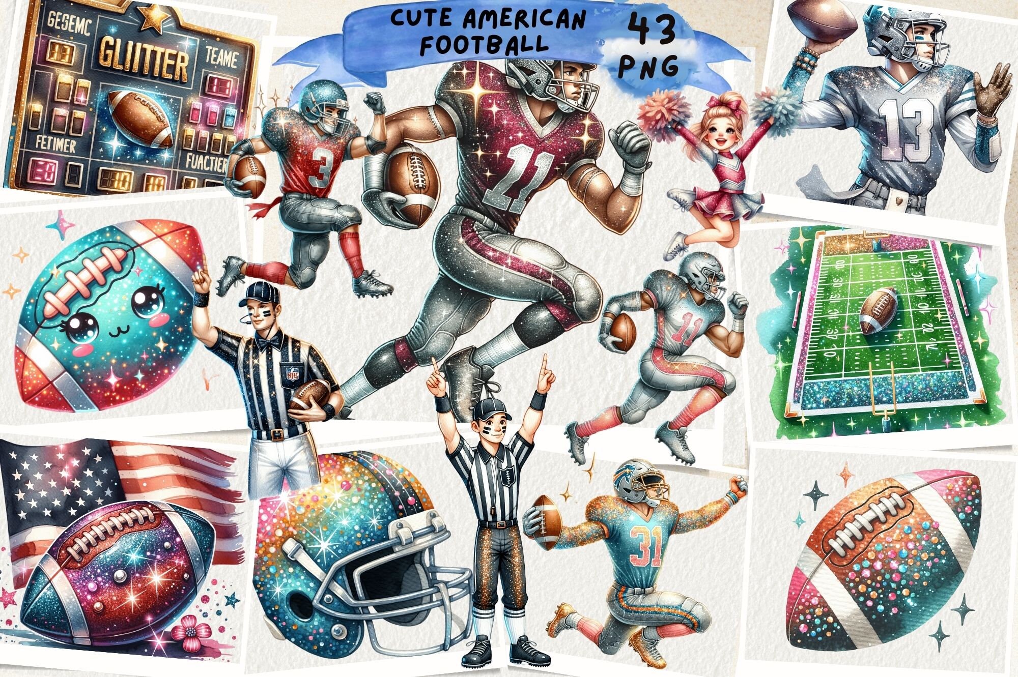 American Football Watercolor Clipart, Cute Sports Illustrations ...