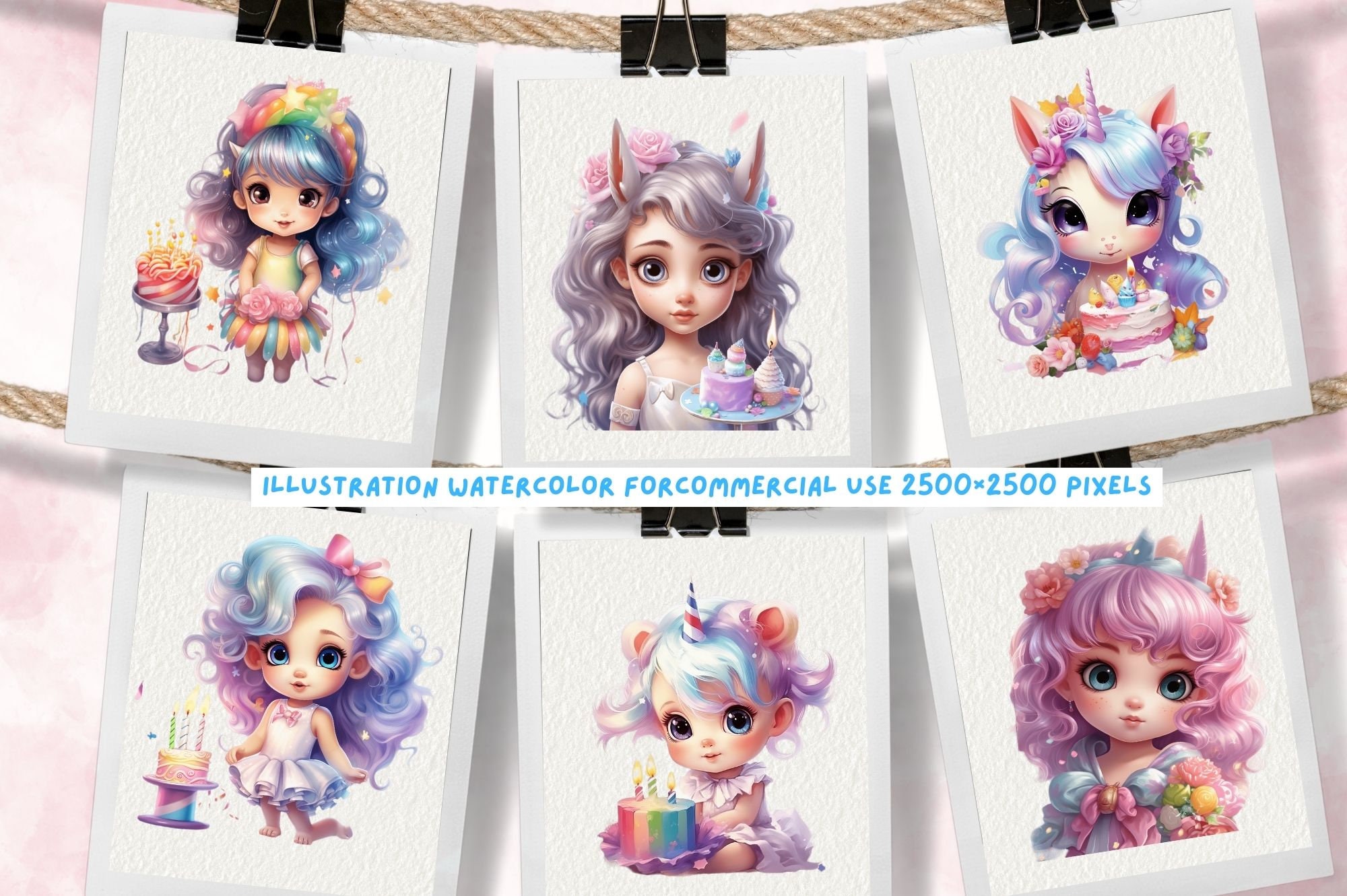 Little Girl Unicorn Birthday Clipart Unicorn Watercolor - Etsy