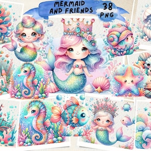 Cute Mermaid Watercolor Clipart, Digital Crafts Designs Transparent ...