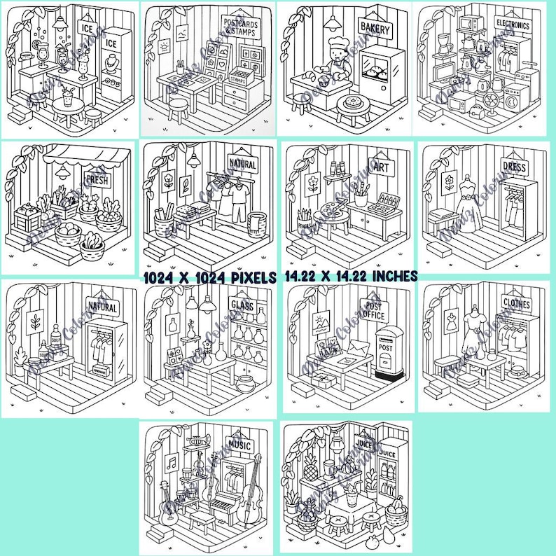 Cozy Cute Shops Coloring Pages Printable for Kids and Adults, Kawaii ...