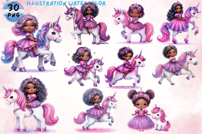 Purple Princess Clipart: African American Girl, Kawaii Fairy (PNG) - Etsy